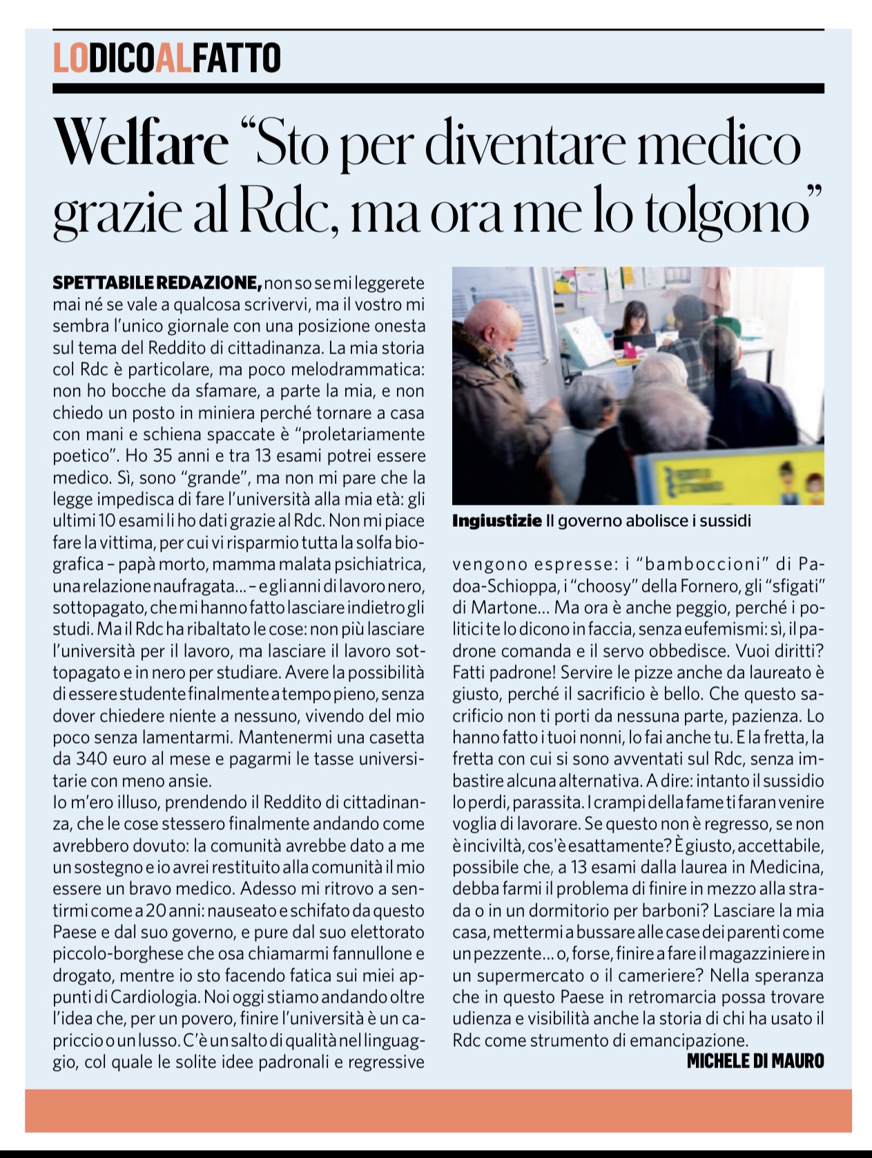 Welfare “Sto per diventare medico grazie al Rdc, ma ora me lo tolgono ...